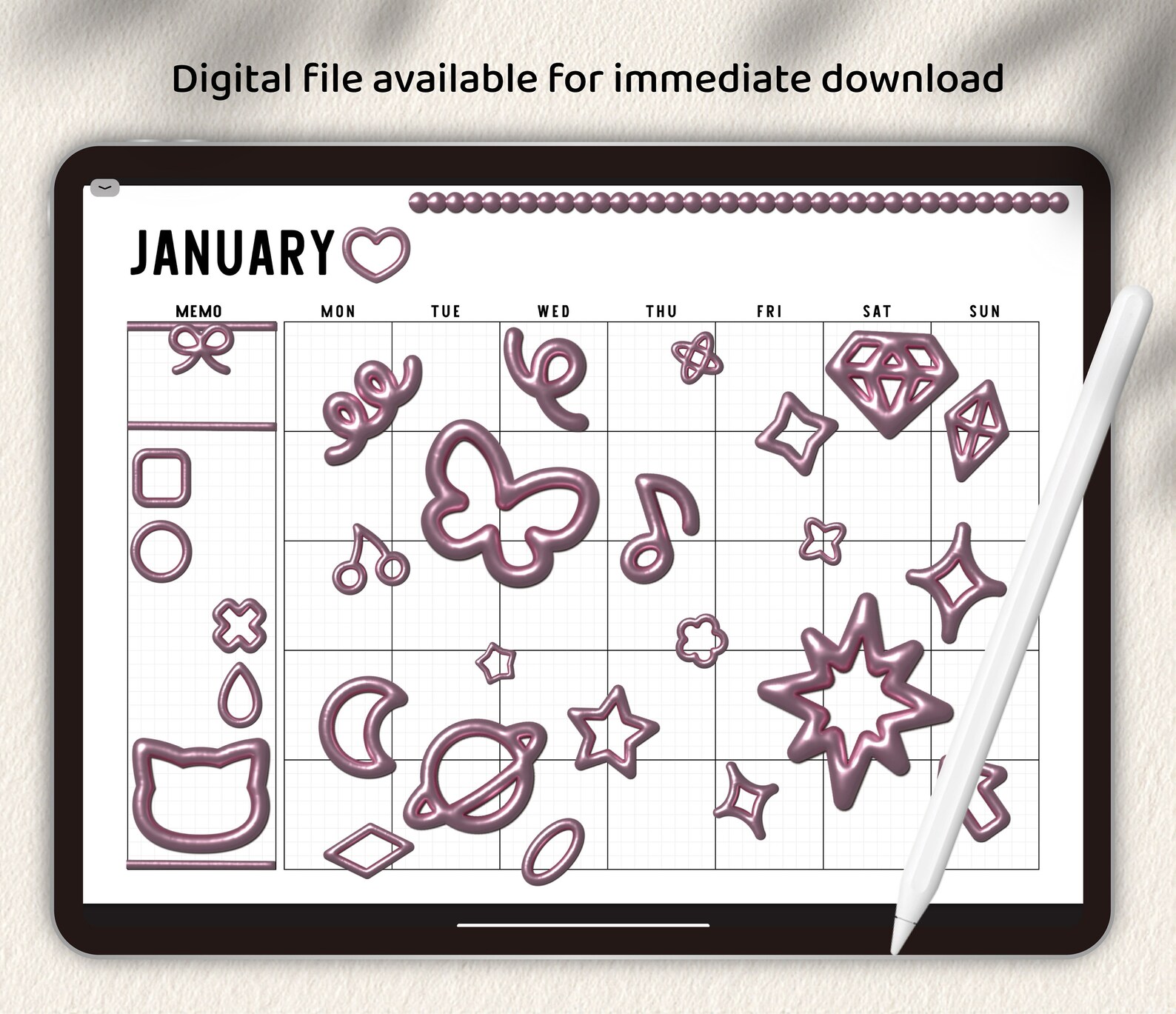 Pink Glitter 3D Digital Sticker, Pre-cut Stickers, Goodnote Planner ...