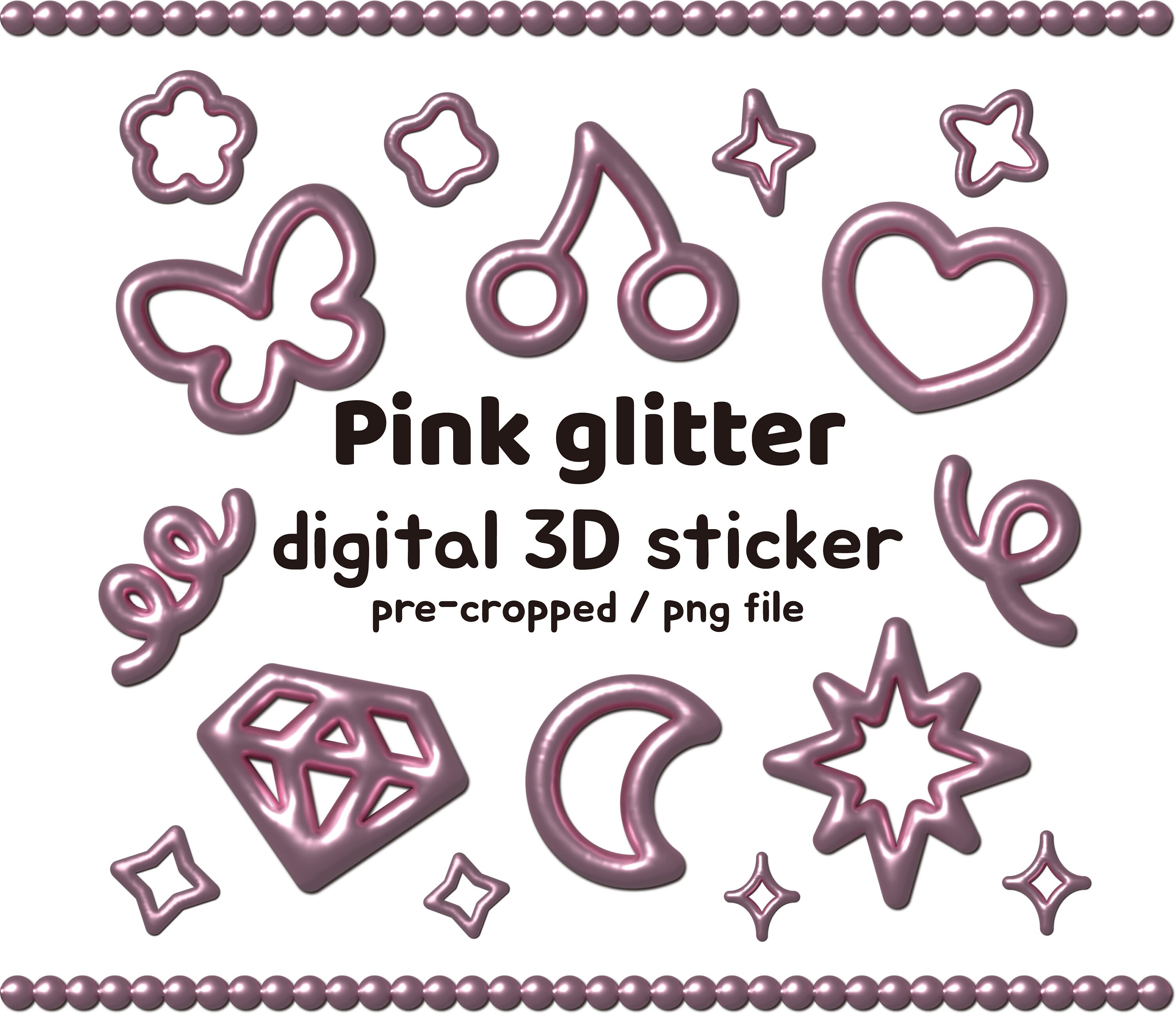 Pink Glitter 3D Digital Sticker, Pre-cut Stickers, Goodnote Planner ...