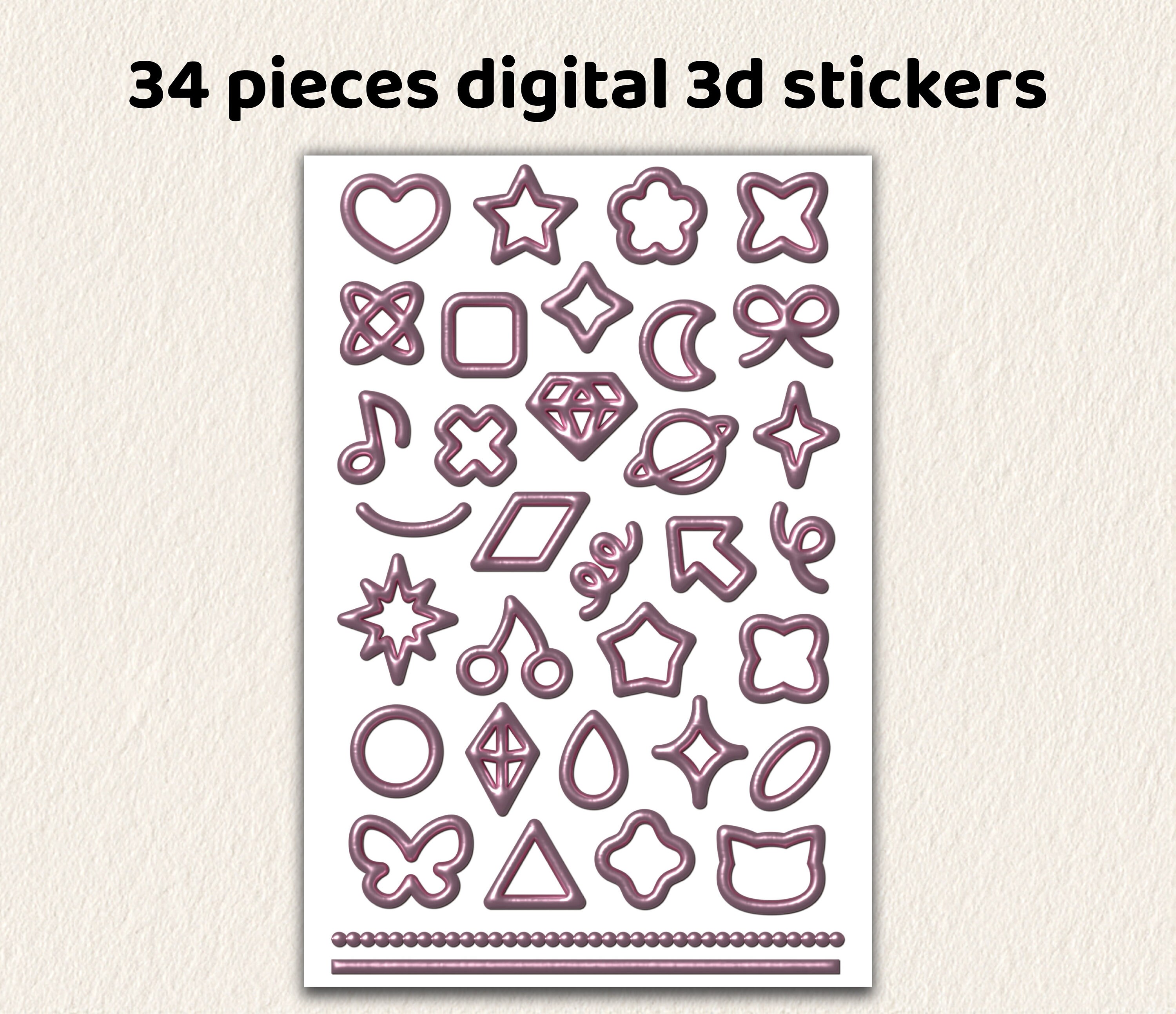 Pink Glitter 3D Digital Sticker, Pre-cut Stickers, Goodnote Planner ...