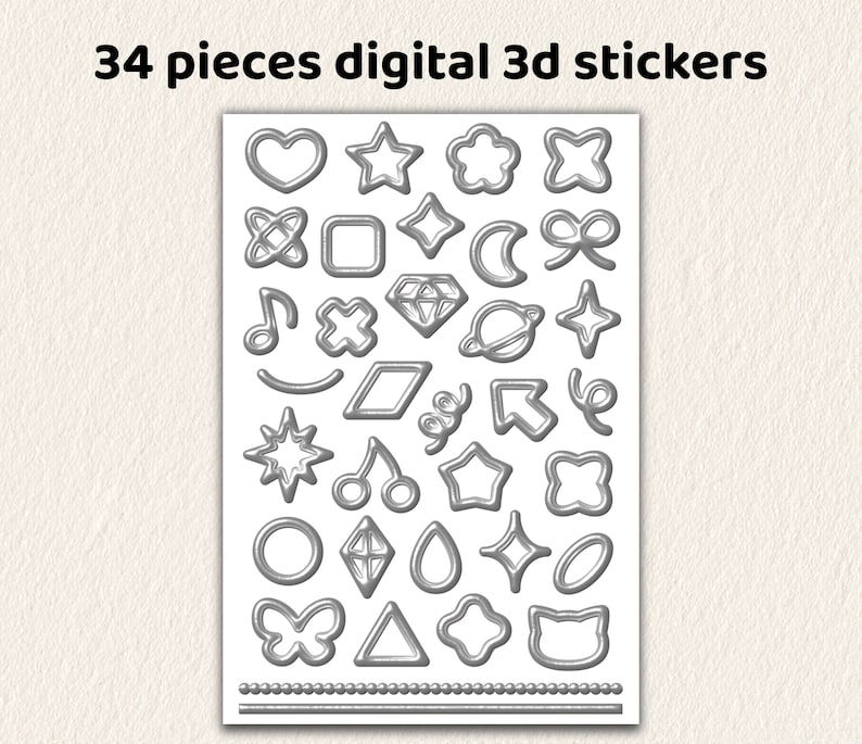 Silver Glitter 3D Digital Sticker, Pre-cut Stickers, Goodnote Planner ...