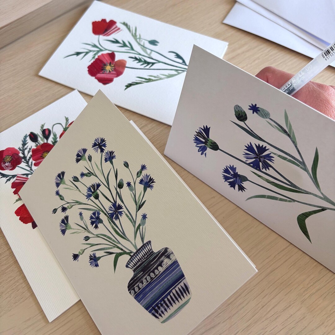 Cornflowers in a Vase Greeting Card | Summer Blue Floral Botanical Art ...