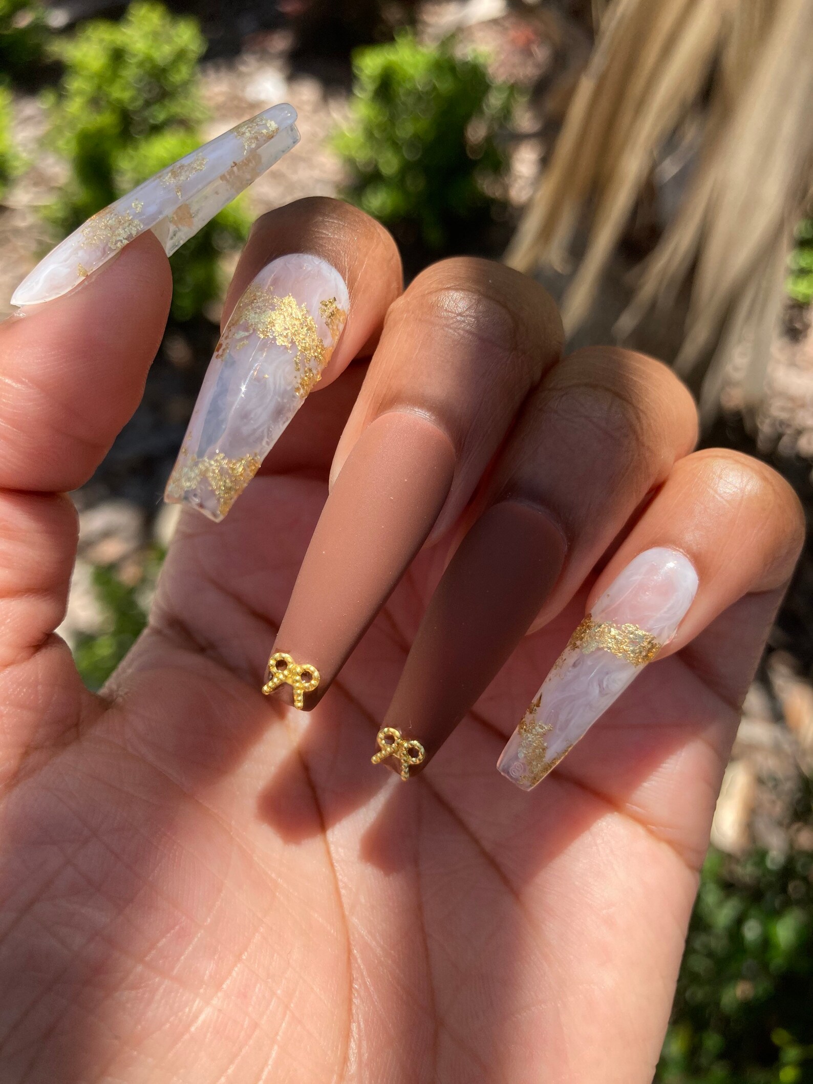 Golden Mocha Press Ons Brown Press Ons Gold Press Ons White Marble ...