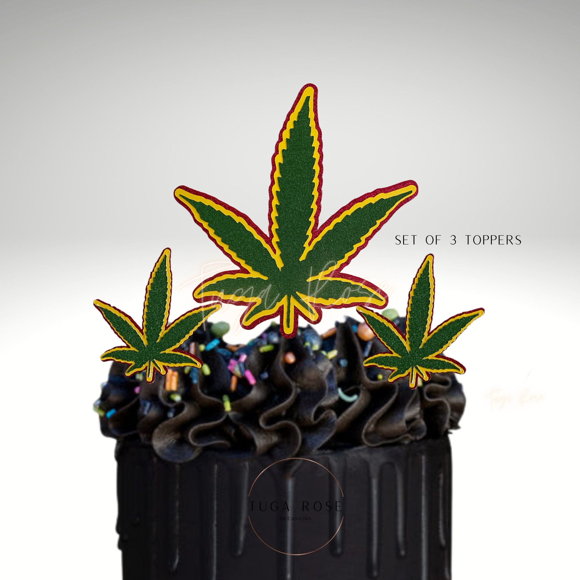 Cannabis Inspired Cake Topper Set Weed Topper Ganja Cake | Etsy