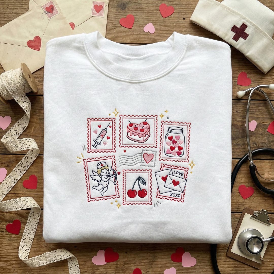Embroidered Nurse Valentine Postal Sweatshirt, Medical Love Letter Gift ...