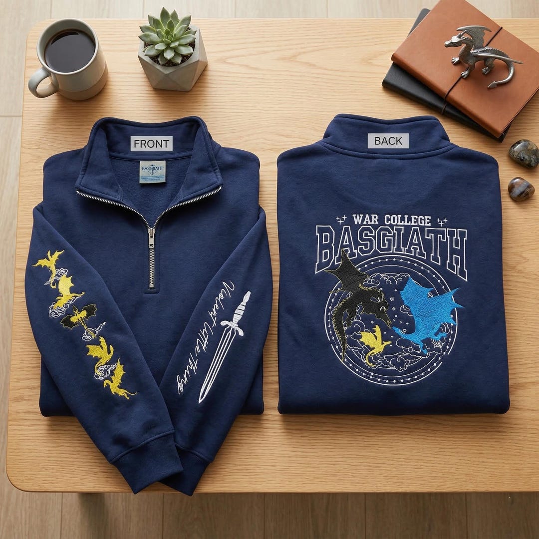 Fourth Wing Embroidered Quarter Zip Sweatshirt, Ridoc Dragon Rider ...