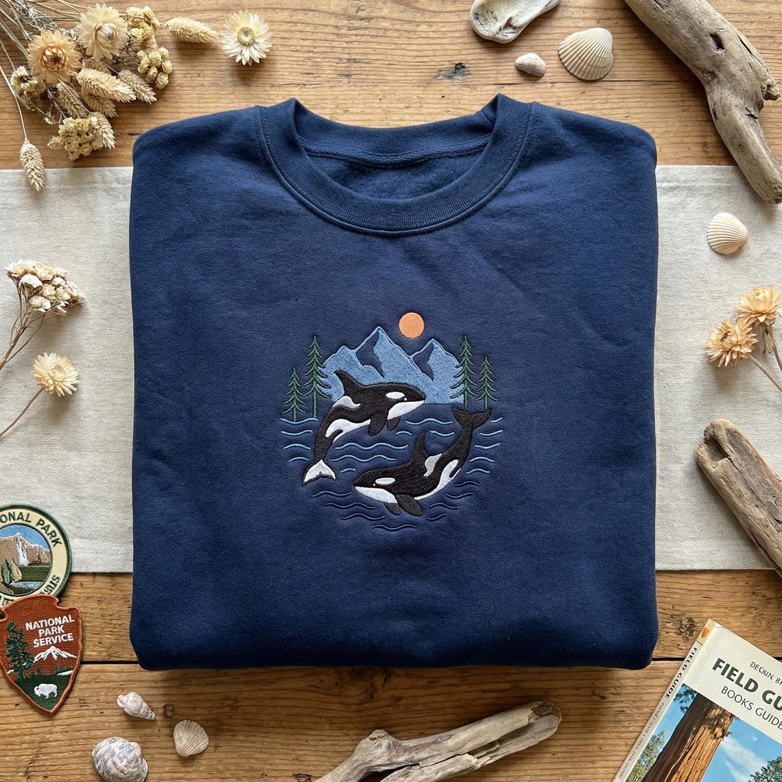 Two Orcas Embroidered Sweatshirt, Killer Whale Marine Lover Jumper ...