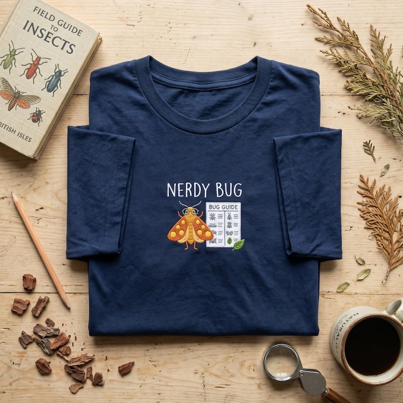 Nerdy Bug Butterfly Embroidered T-shirt, Lepidopterist Gift, Cute ...