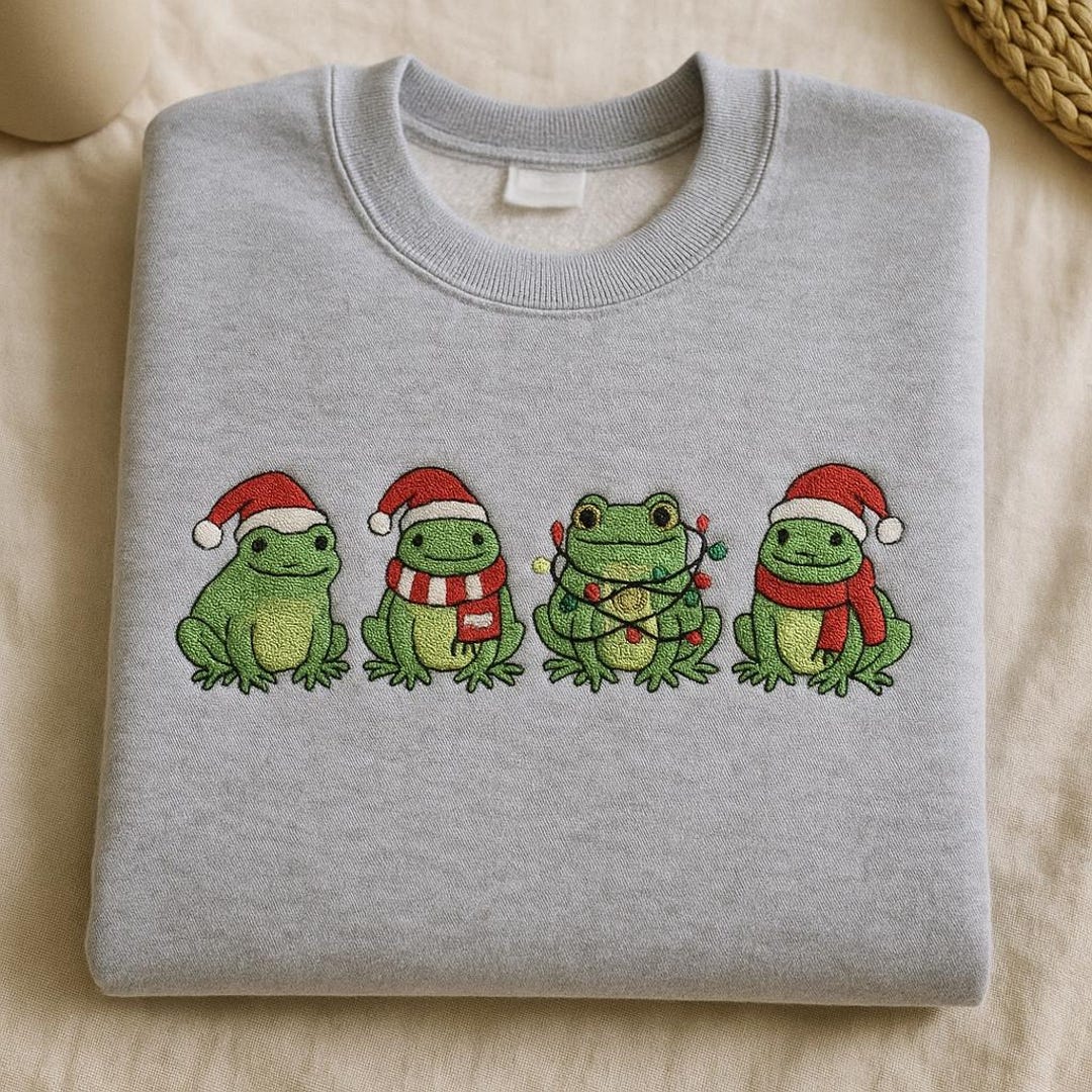 Embroidered Christmas Frog Sweater, Four Cute Holiday Frogs Hoodie ...