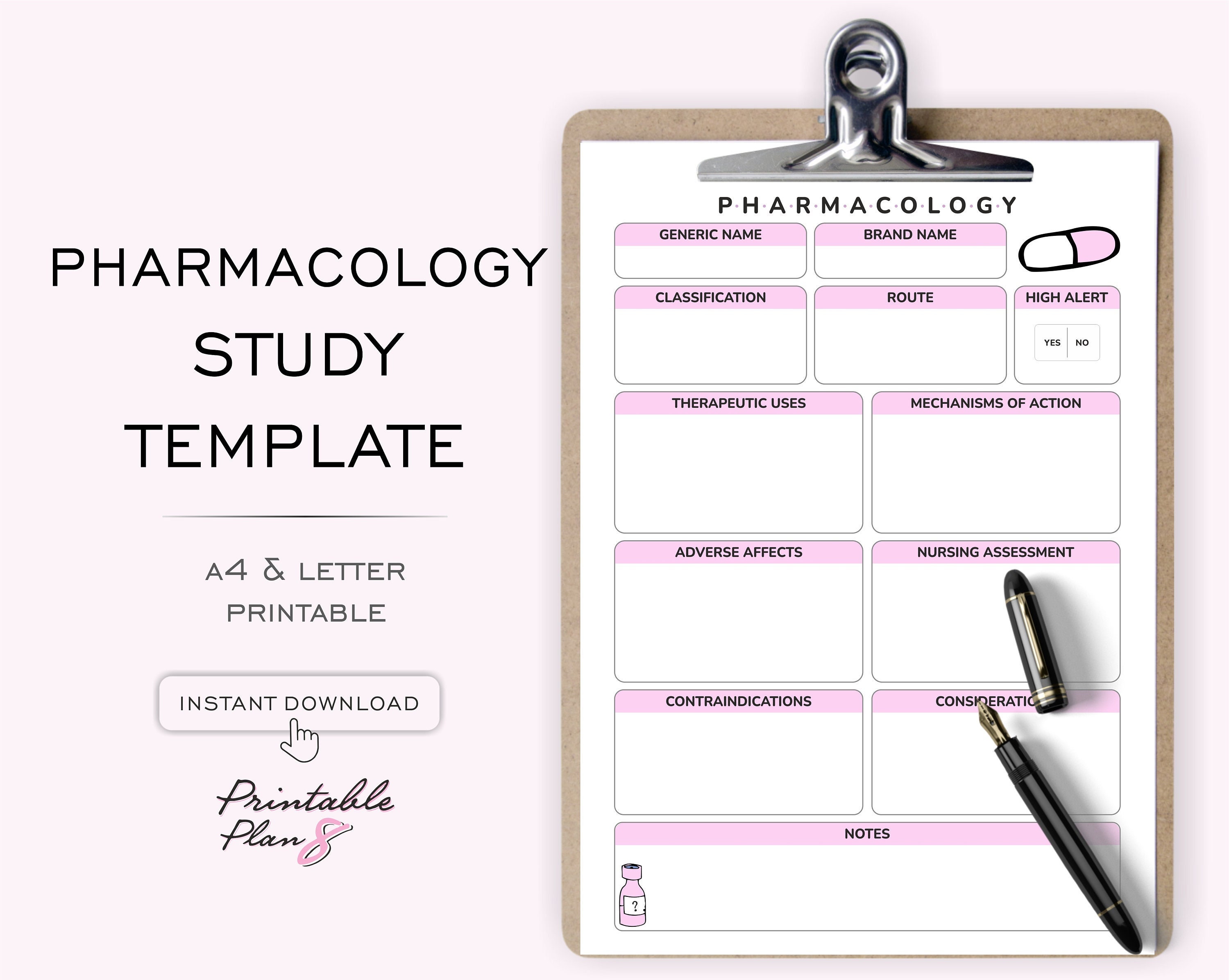 Pharmacology Study Template, Nursing Student, Nursing School Study ...