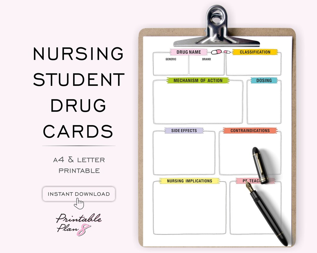 Pharmacology Drug Flashcards Template, Nursing Student Study Aid (A4 ...