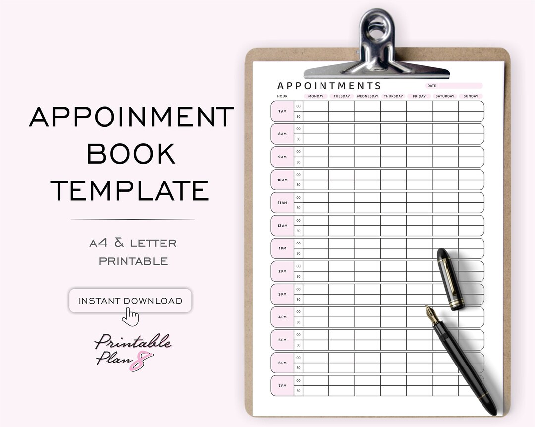 Printable Appointment Book Template, Weekly Appointments, Appointment ...