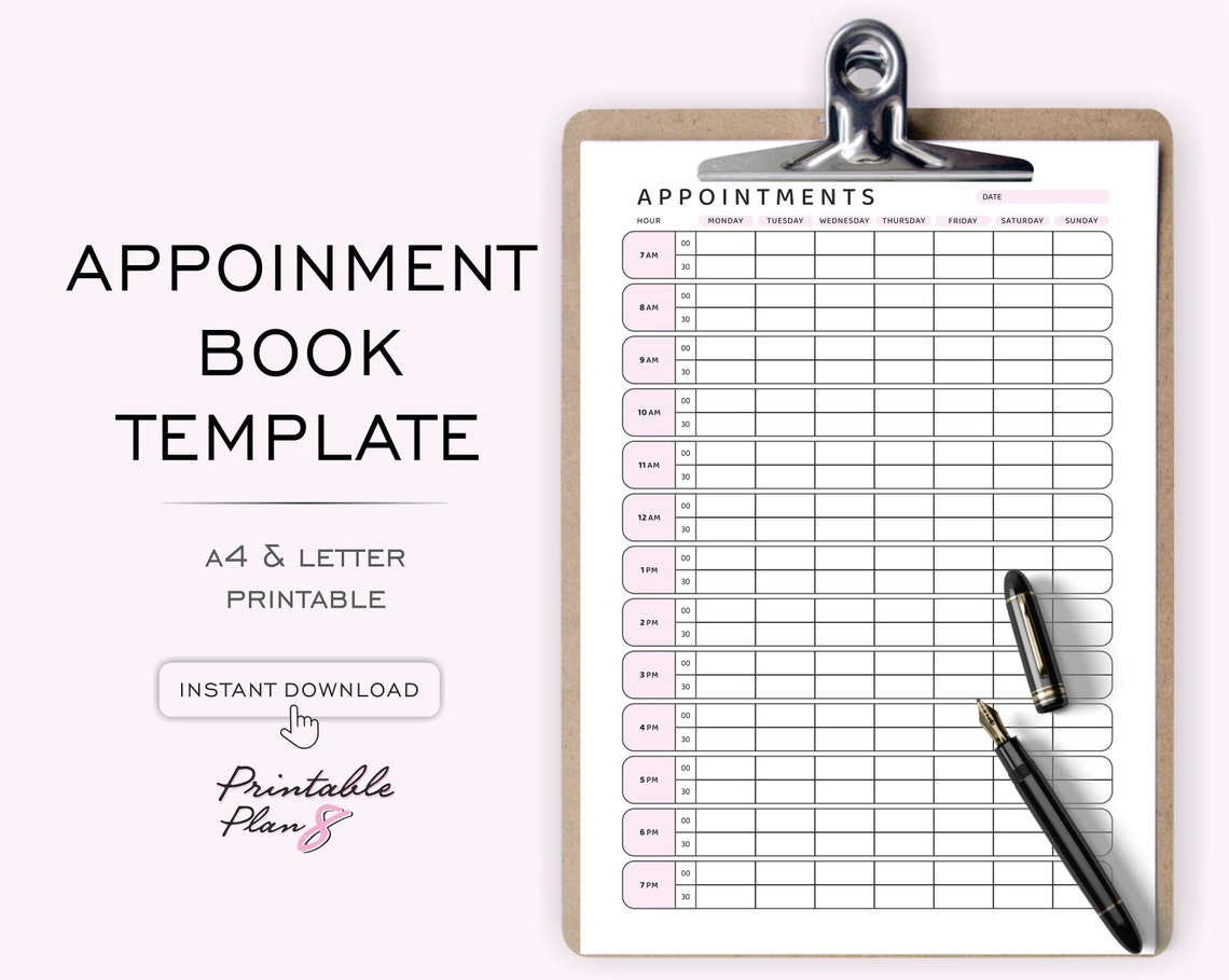 Printable Appointment Book Template, Weekly Appointments, Appointment ...