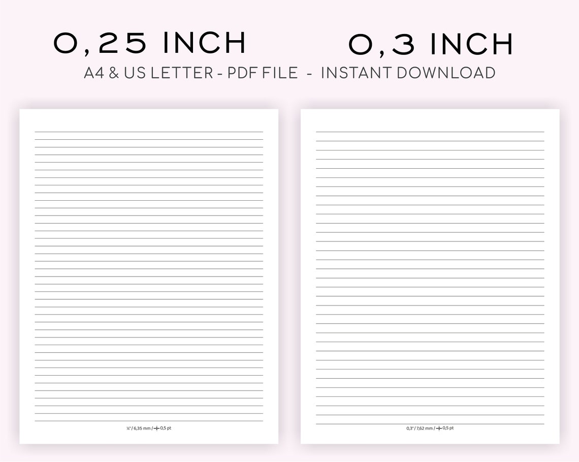 Printable Wide Lined Paper Set of 6, Ruled Paper, Digital Lined Paper ...