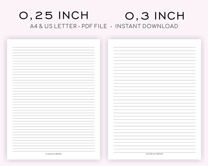 Printable Wide Lined Paper Set of 6, Ruled Paper, Digital Lined Paper ...
