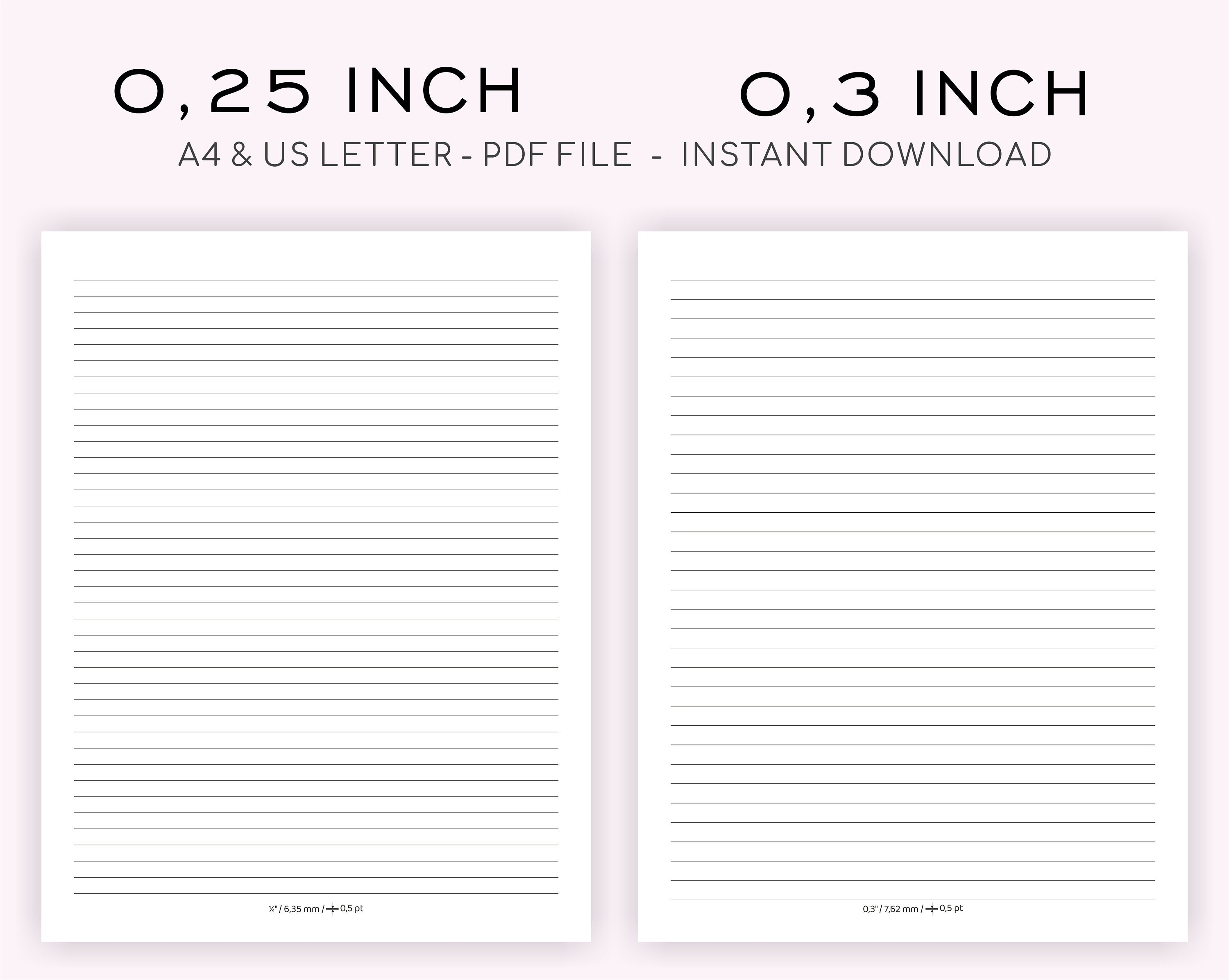 Printable Wide Lined Paper Set of 6, Ruled Paper, Digital Lined Paper ...