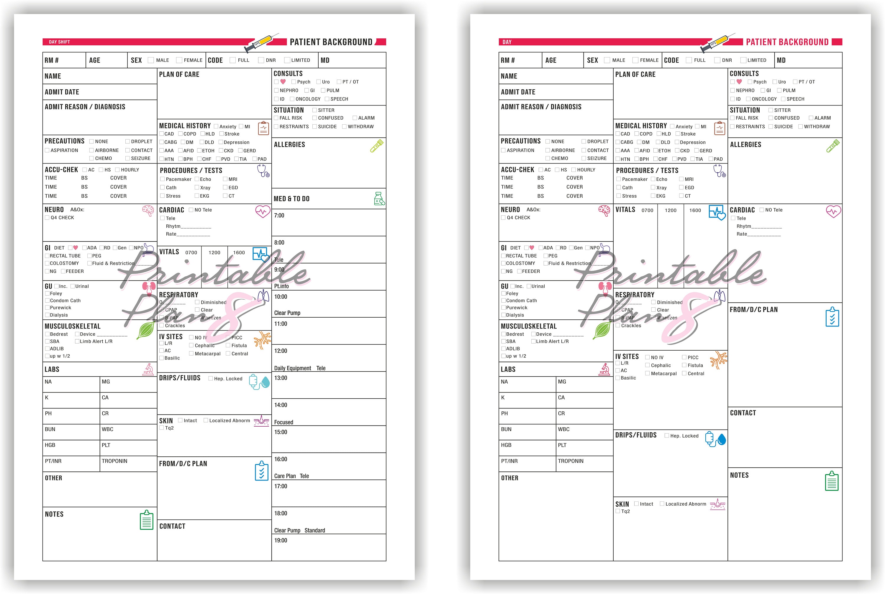 Single Patient Nurse Report Sheet BUNDLE Nurse Brain Patient - Etsy