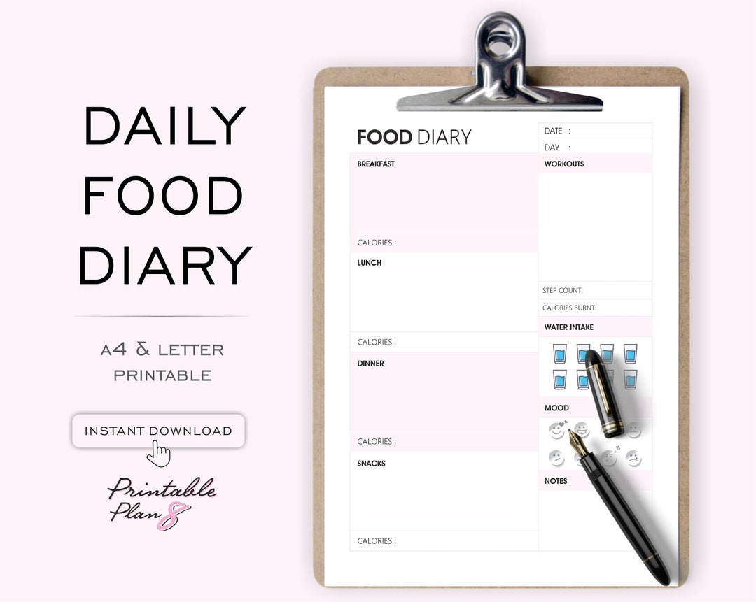 Daily Food Diary Printable, Minimalist Daily Calorie Tracker, Daily ...