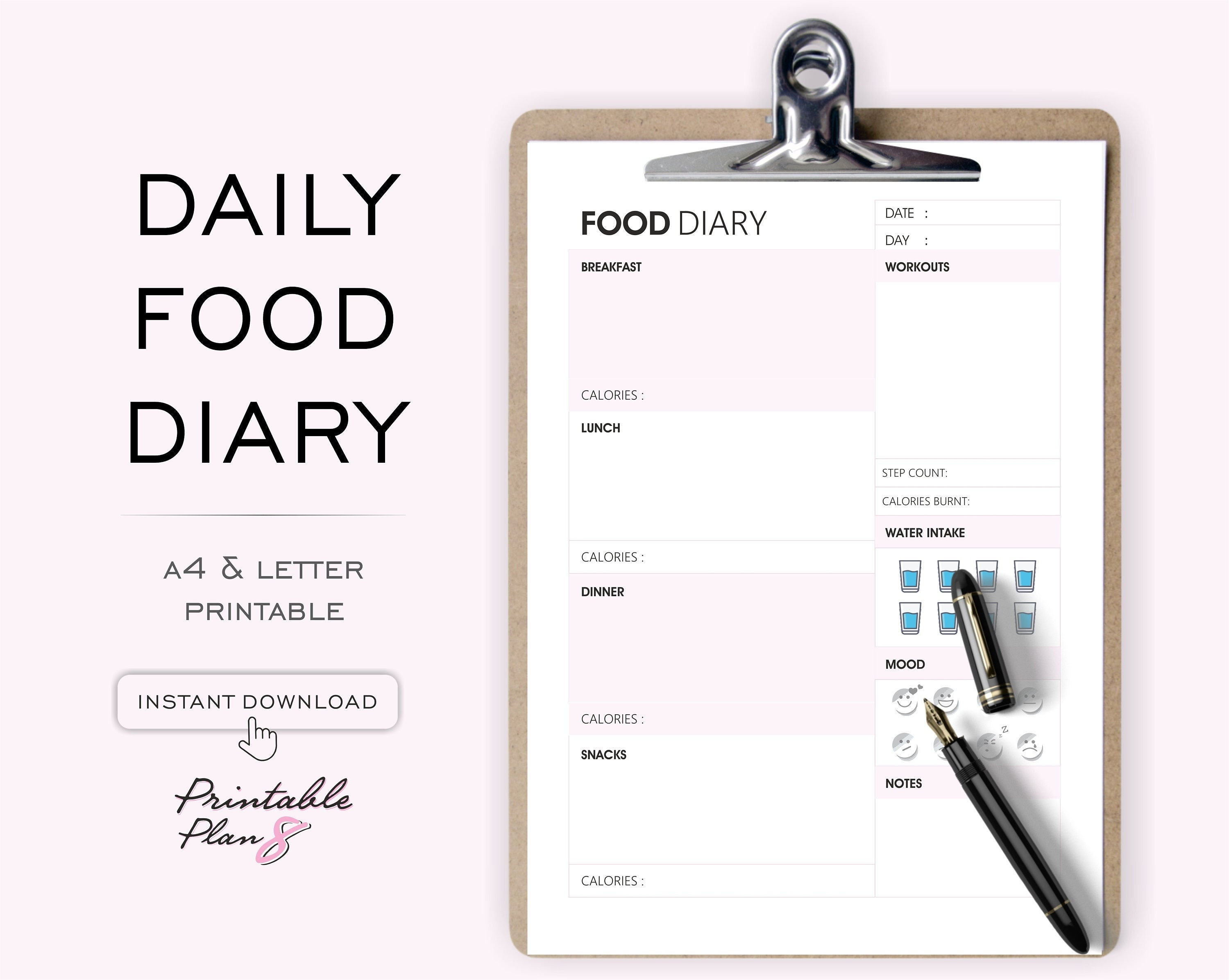 Daily Food Diary Printable, Minimalist Daily Calorie Tracker, Daily ...