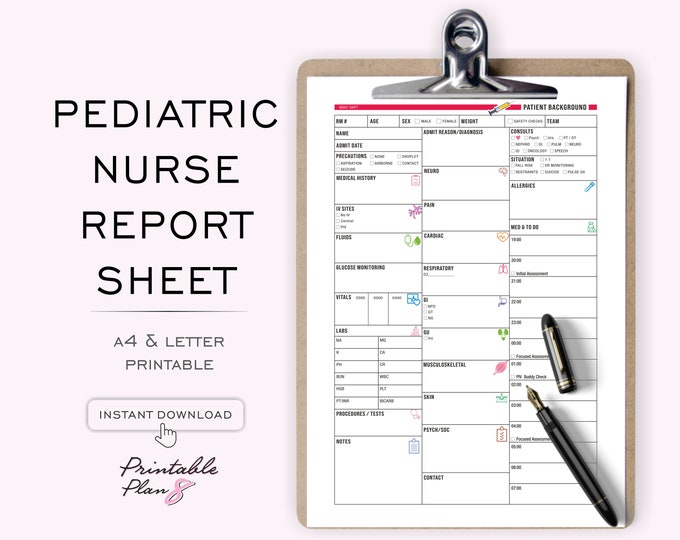 Pediatric Nurse Report Sheet for 1 Patient, Pediatrics Nurse Brain ...