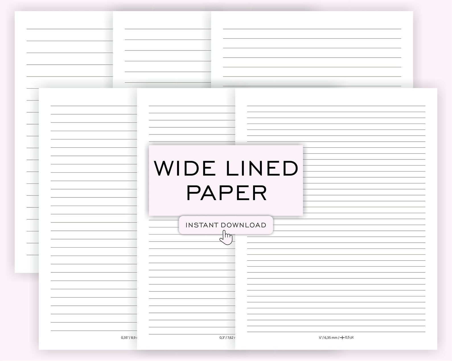 Printable Wide Lined Paper Set of 6, Ruled Paper, Digital Lined Paper ...
