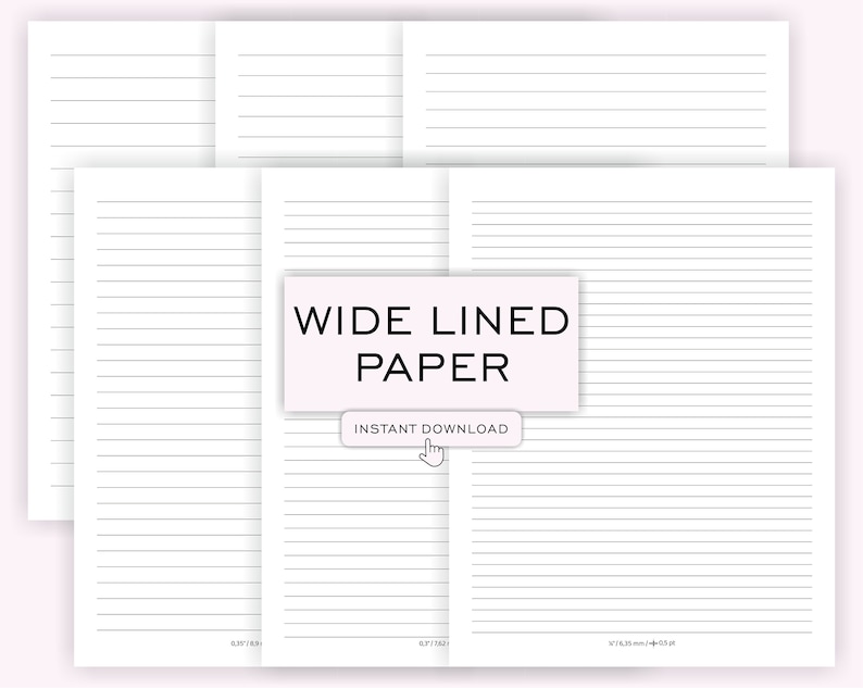 Printable Wide Lined Paper Set of 6, Ruled Paper, Digital Lined Paper ...