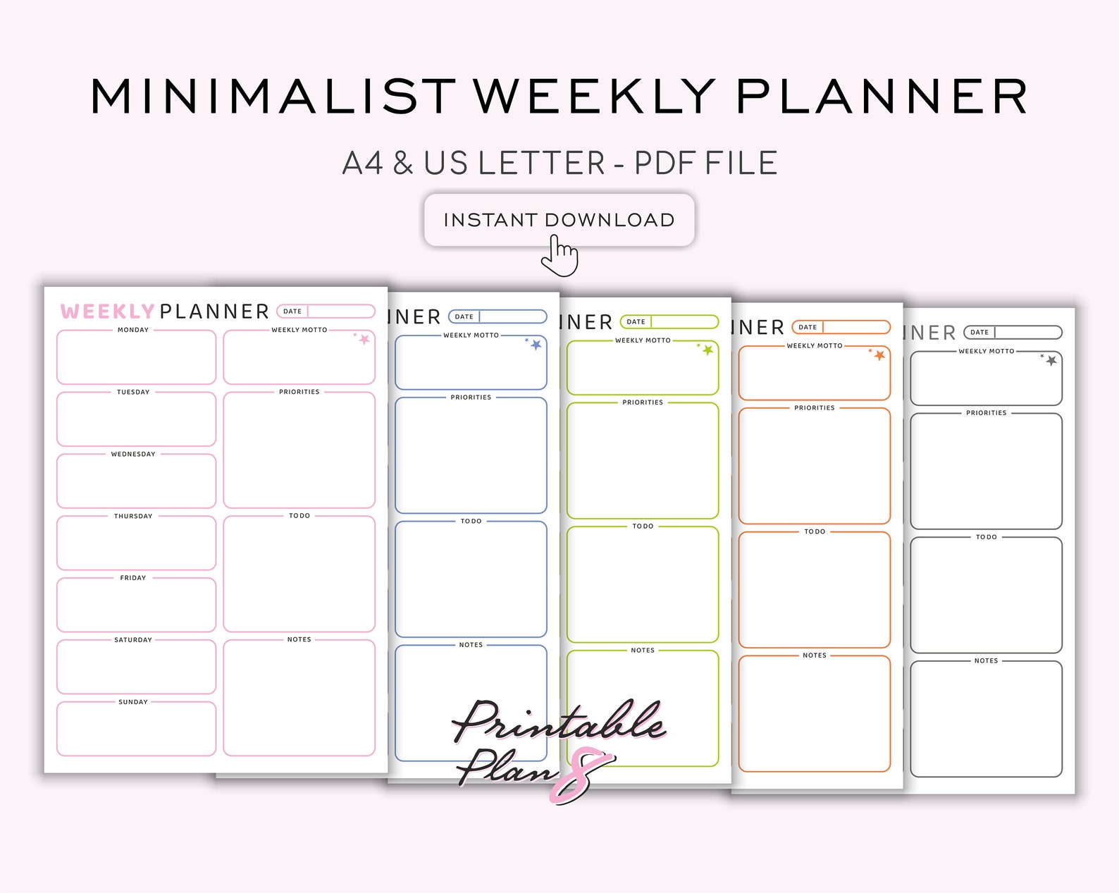 Simple Weekly Planner, Business Organizer, Weekly Schedule, Printable ...