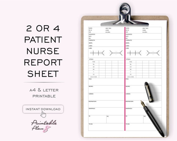 2 or 4 Patient Nurse Report Sheet Multi Patient Nursing - Etsy