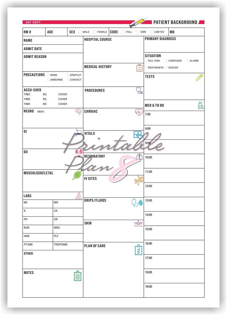 Single Patient Nurse Report Sheet BUNDLE Nurse Brain Patient - Etsy