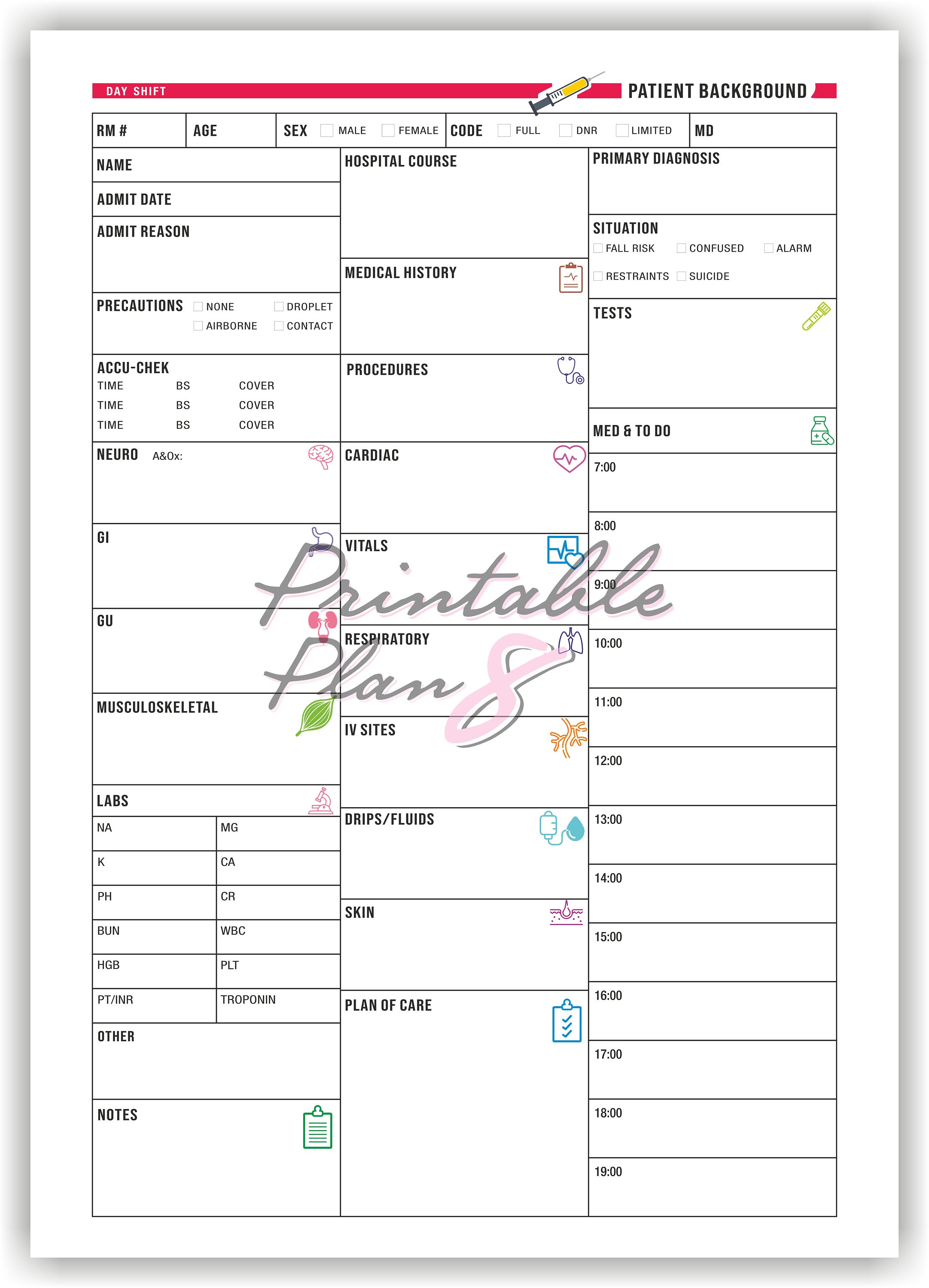 Single Patient Nurse Report Sheet BUNDLE Nurse Brain Patient - Etsy