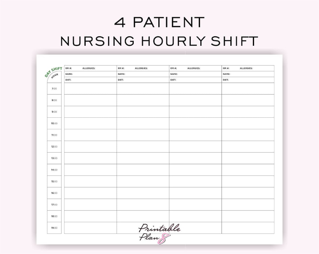 Nurse Hourly Shift Schedule, 4 Patient Medication, Nursing Shift ...