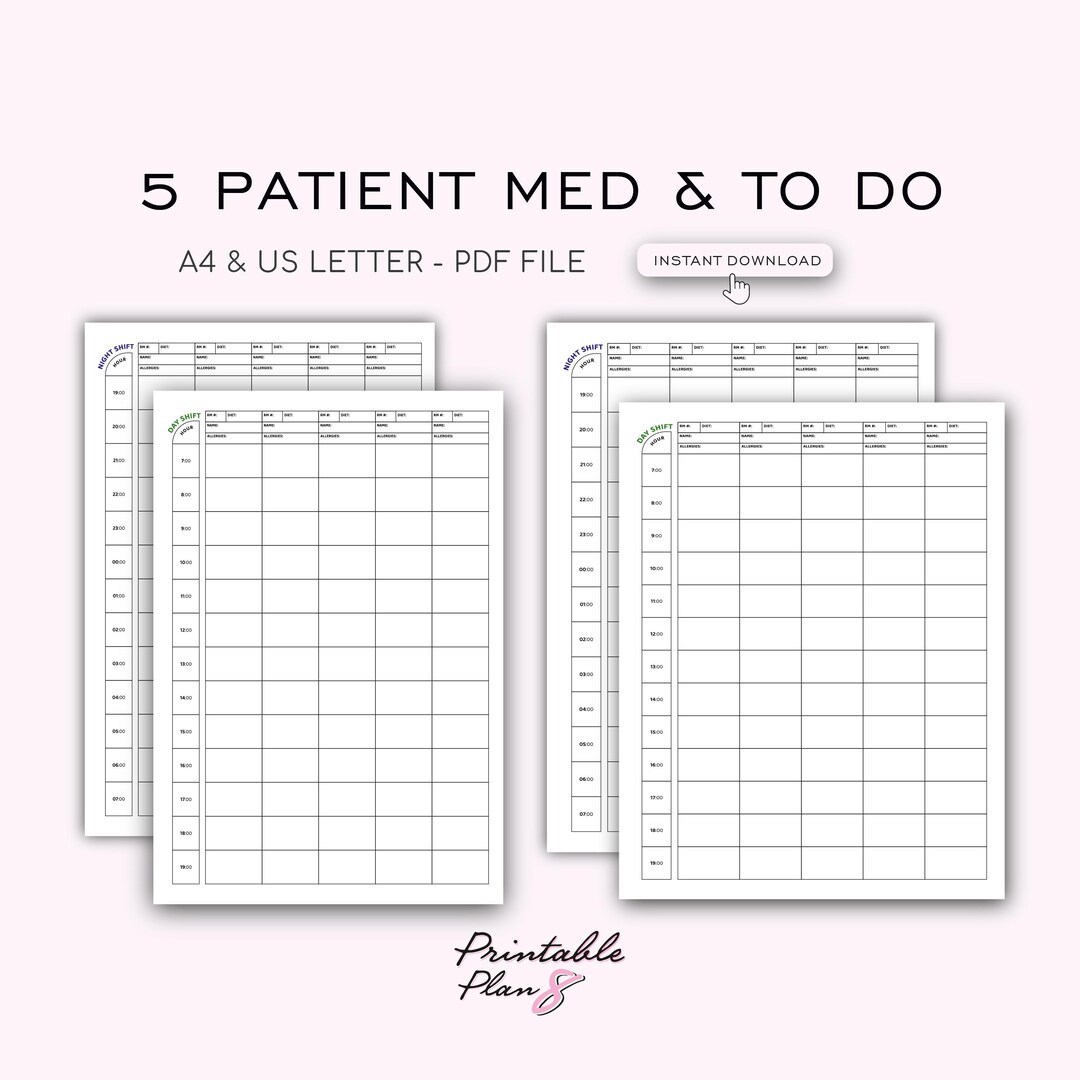Nurse Shift Planner, 5 Patient Meds & To-do List (digital Download) - Etsy