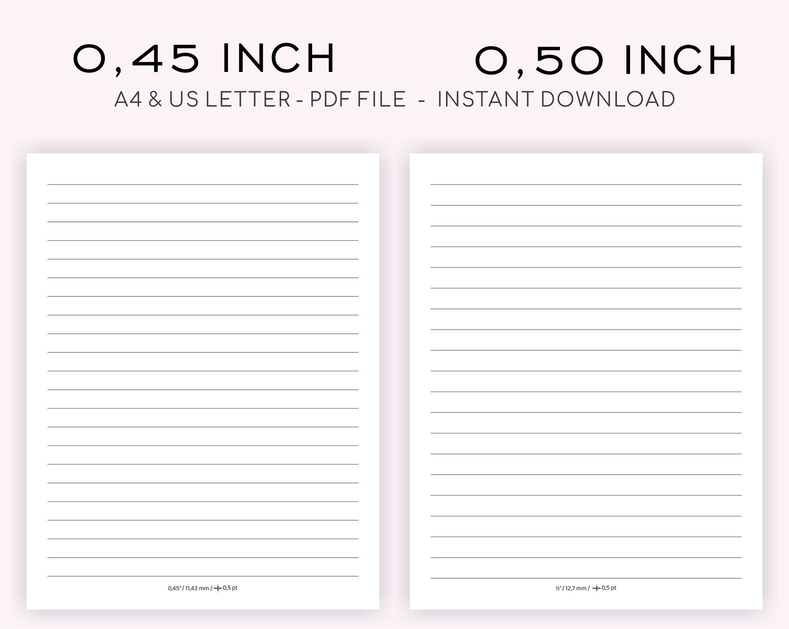 Printable Wide Lined Paper Set of 6, Ruled Paper, Digital Lined Paper ...