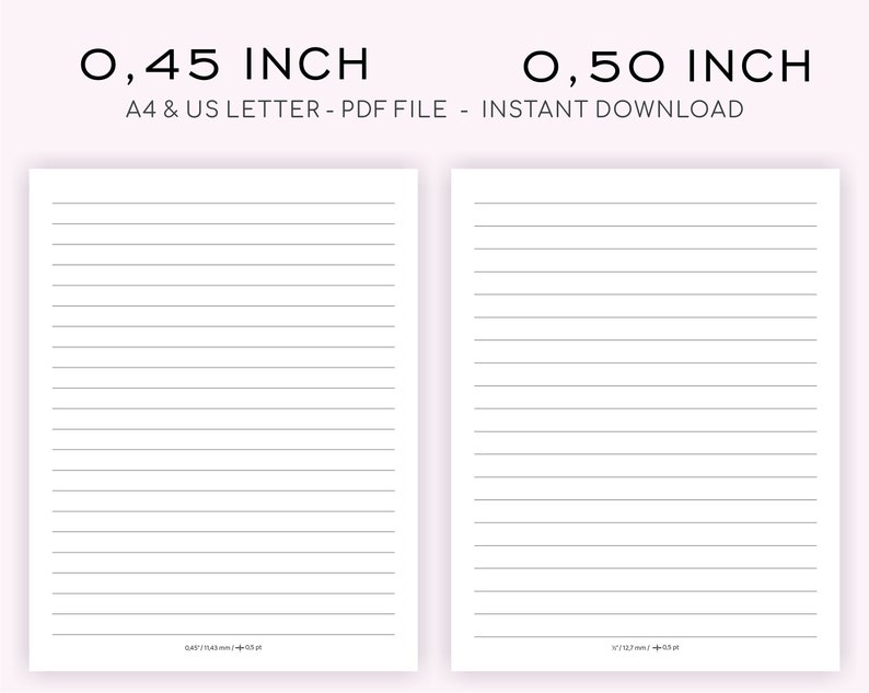 Printable Wide Lined Paper Set of 6, Ruled Paper, Digital Lined Paper ...