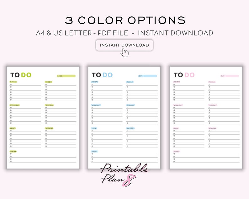 Weekly To-do List Template: A4 & Letter (PDF) Instant Download - Etsy