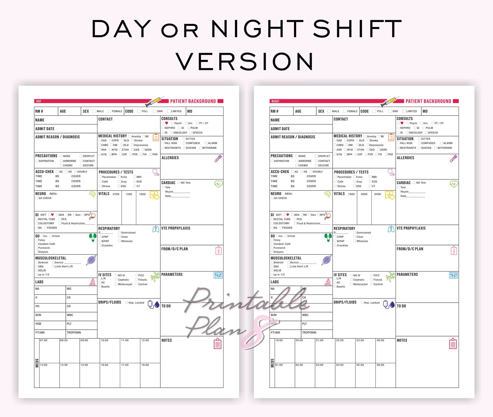Nurse Report Sheet With Medication Log: Day & Night Shift (PDF) Instant ...