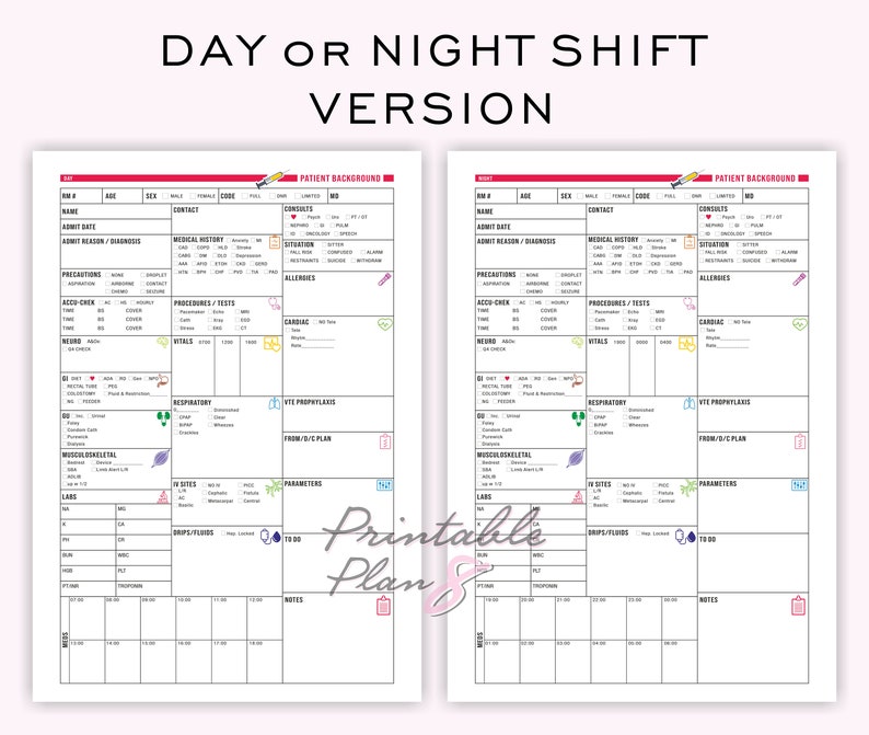 Nurse Report Sheet With Medication Log: Day & Night Shift (PDF) Instant ...