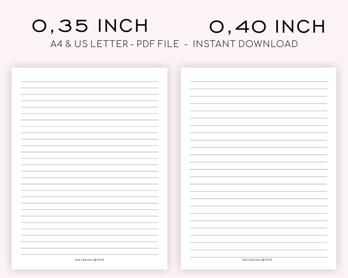 Printable Wide Lined Paper Set of 6, Ruled Paper, Digital Lined Paper ...