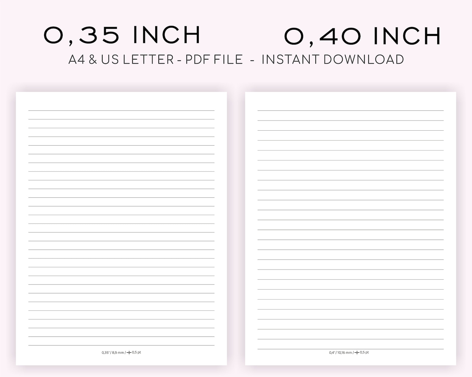 Printable Wide Lined Paper Set of 6, Ruled Paper, Digital Lined Paper ...