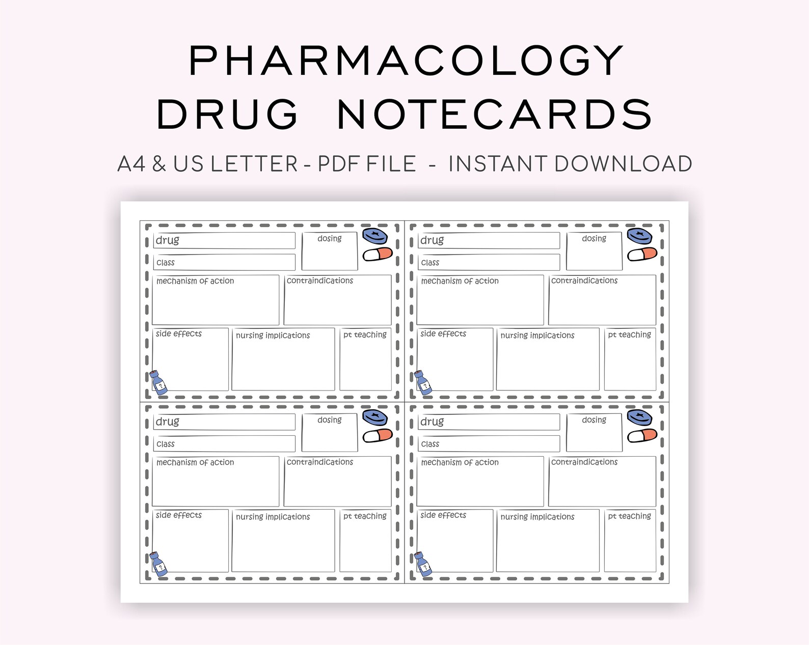 Pharmacology Drug Cards Template, Study Notes, Nursing Student, Nursing ...