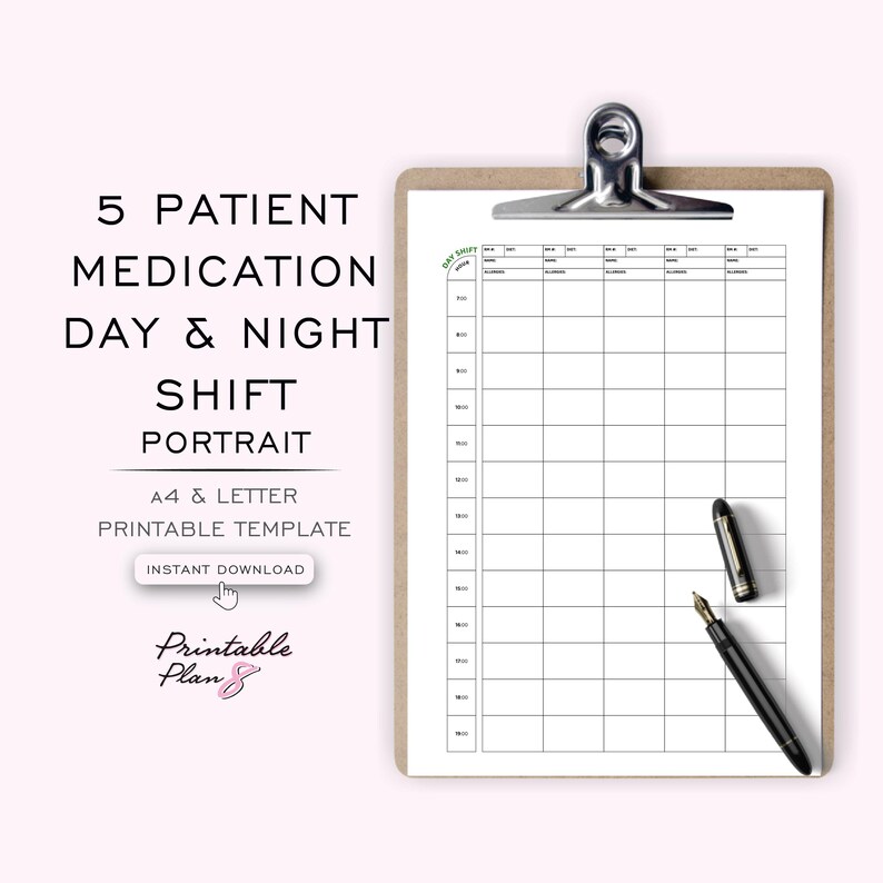 Nurse Shift Planner, 5 Patient Meds & To-do List (digital Download) - Etsy
