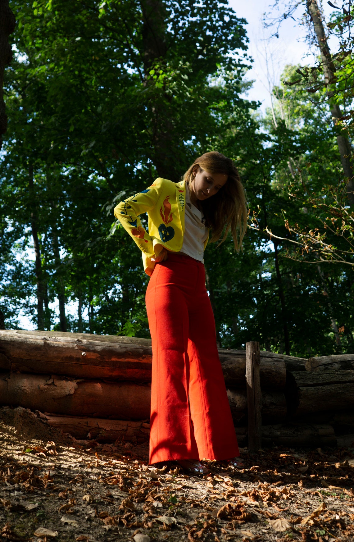 Yellow Hand-painted Blazer With Fire Details jeanne - Etsy