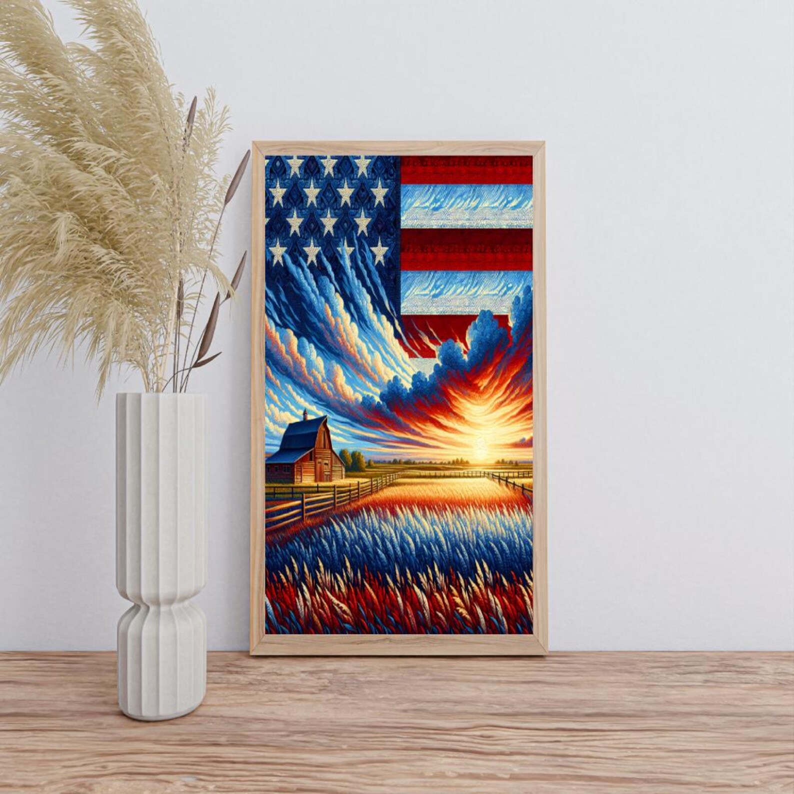 USA Sunset Serenity: Farmhouse Digital Print | Red, White, Blue ...