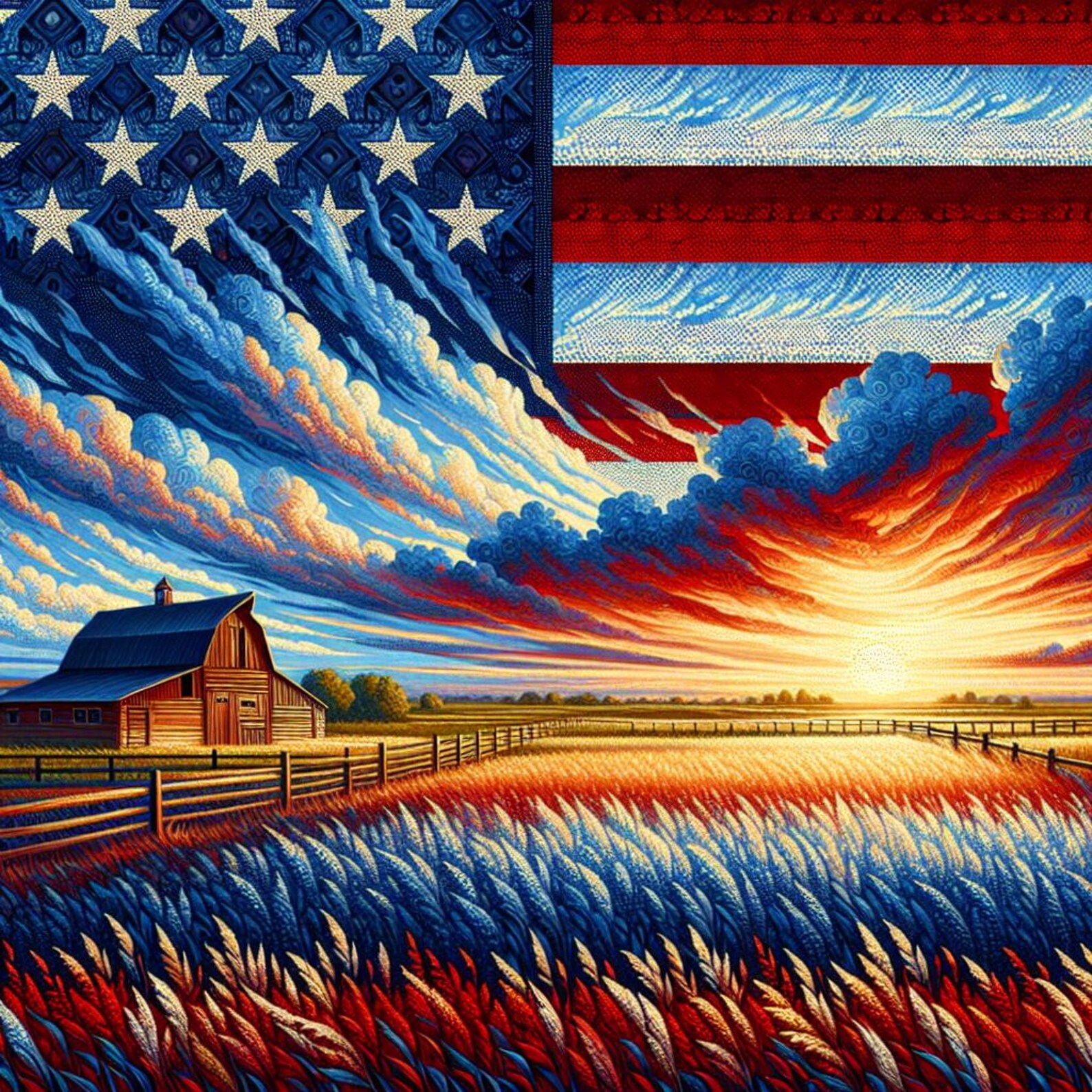 USA Sunset Serenity: Farmhouse Digital Print | Red, White, Blue ...