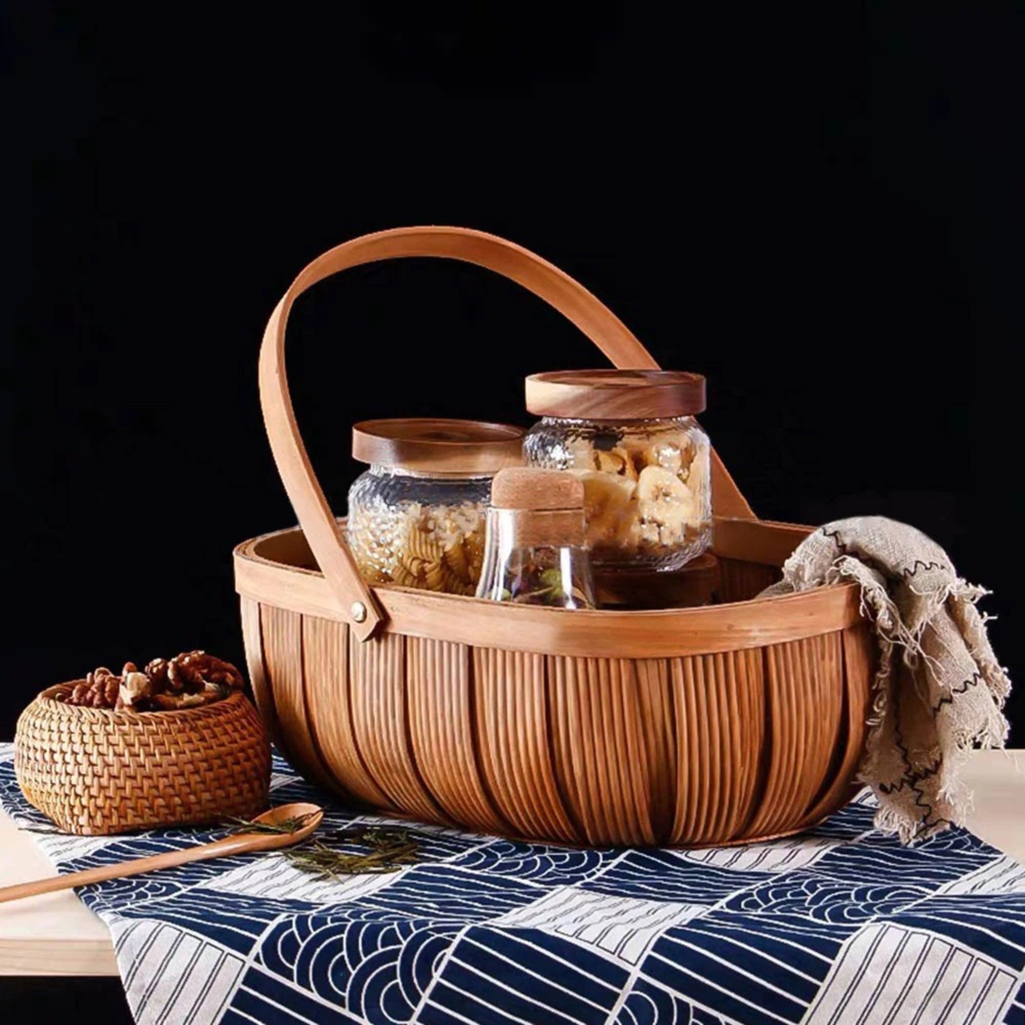 Handmade Wicker Storage Baskets Set of 3 Wooden Stationary - Etsy