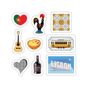 Portugal Tile Stickers Flag Pastel Nata Porto Wine Lisbon Tram Barcelos ...