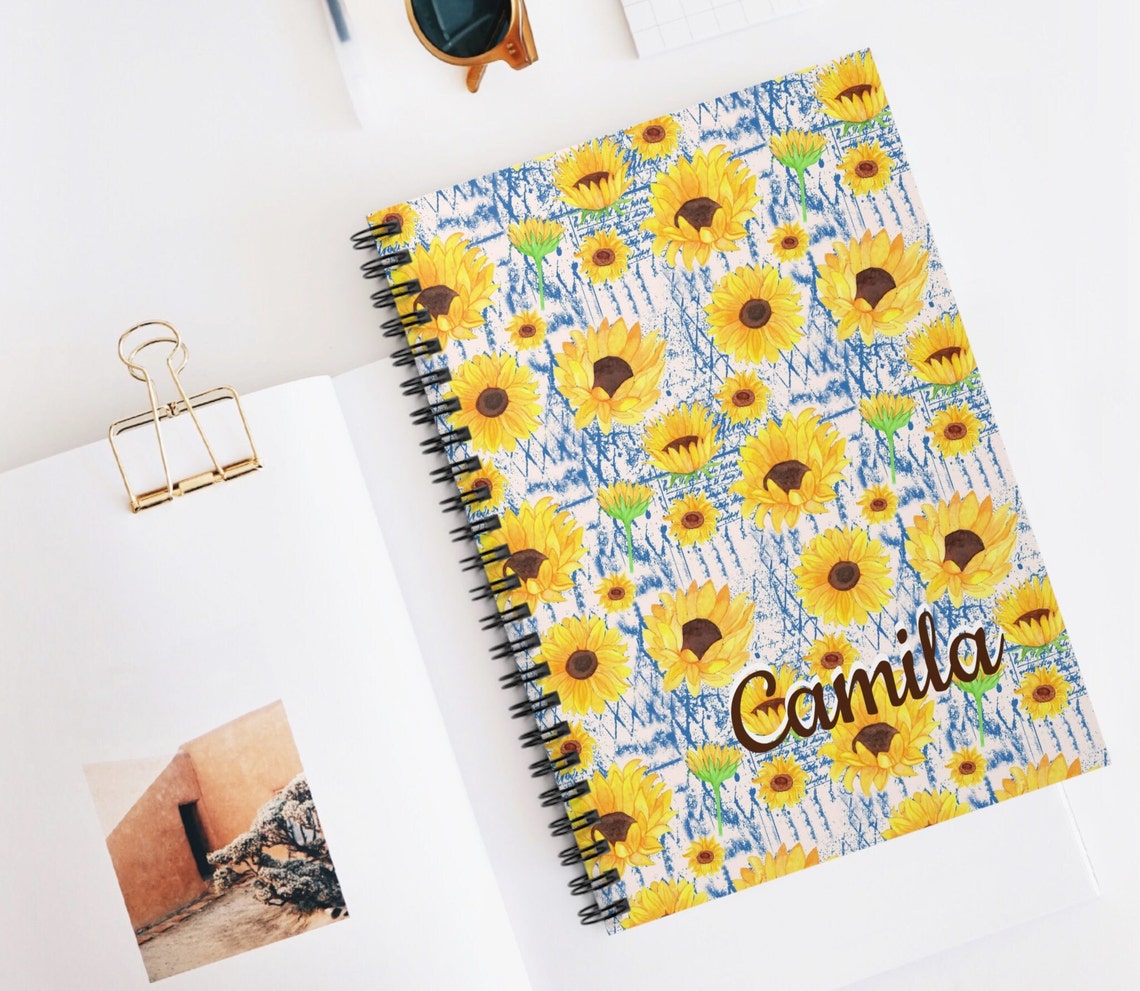 Personalized Sunflower Notebook, Custom Name Sketchbook Planner ...