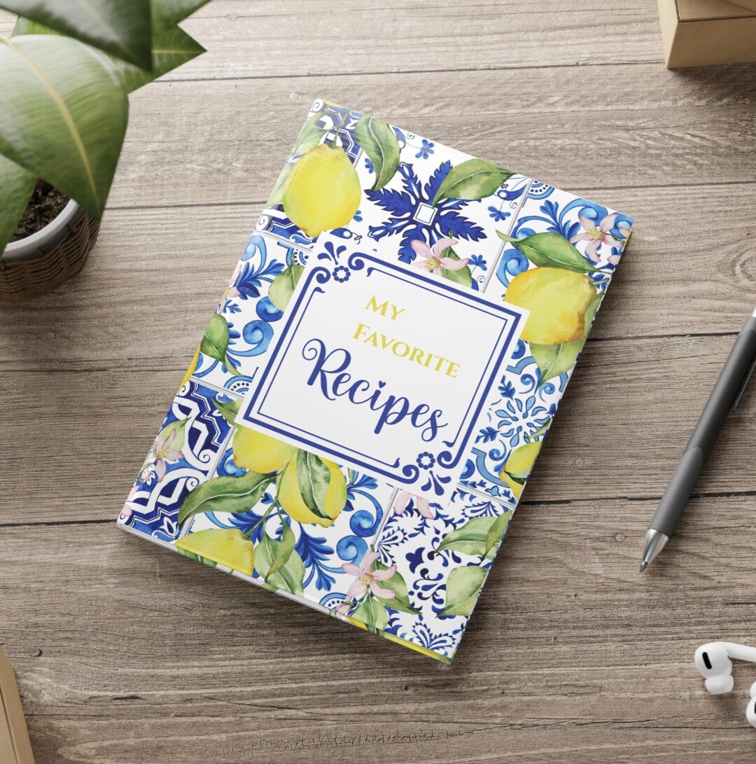 Mediterranean Recipe Notebook Tiles and Lemons Design, Blank Recipe ...