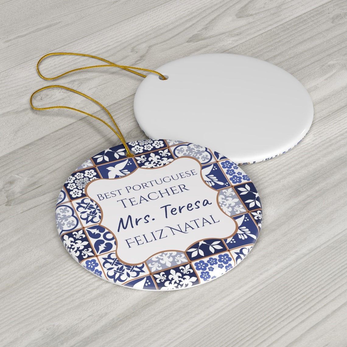Portuguese Teacher Gift Christmas Ornament, Custom Portugal Tile ...