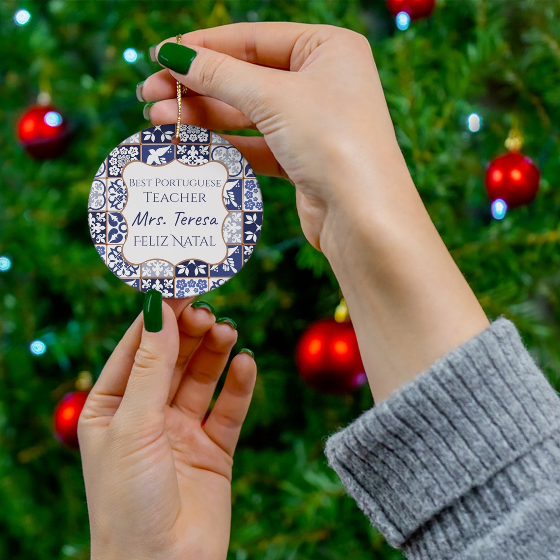 Portuguese Teacher Gift Christmas Ornament, Custom Portugal Tile ...
