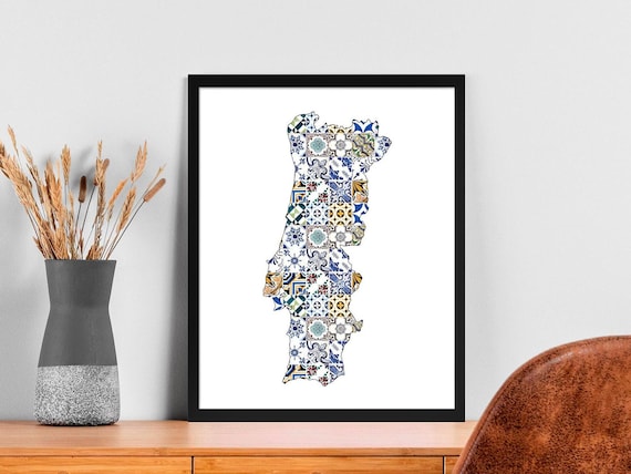 Portugal Country Map Poster Portuguese Wall Art Colorful - Etsy